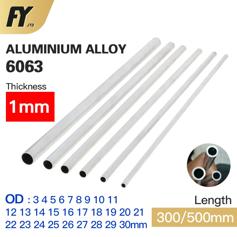 FUYI-tubo-de-aluminio-300-1mm-de-espesor-3-30mm-OD-recto-500mm-6063mm ...