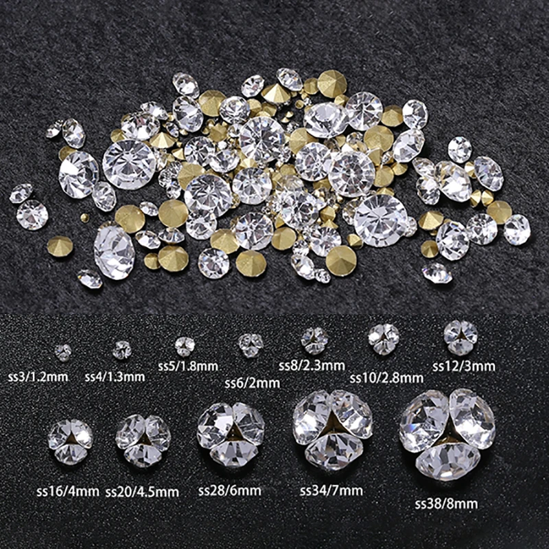 Pointed Bottom Round Nail Art Rhinestone Flat Back Round Diamond ...