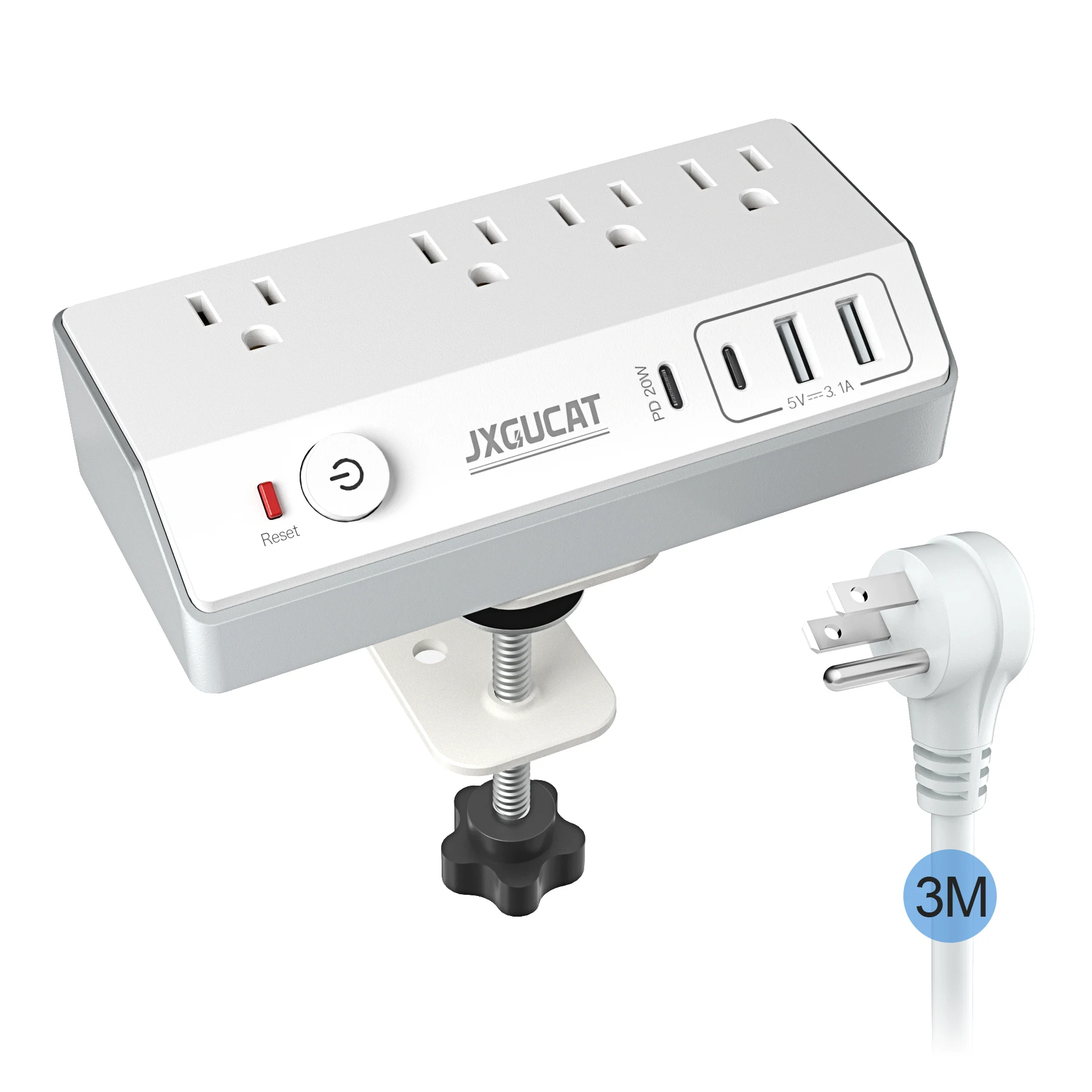 US-Desk-Clamp-Mount-Power-Strip-Surge-Protector-10-ft-Cord-with-4 ...