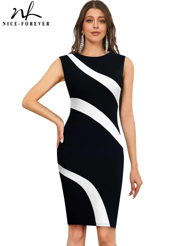 Nice-forever Summer Women Classy Contrast Color Patchwork Work Dresses ...