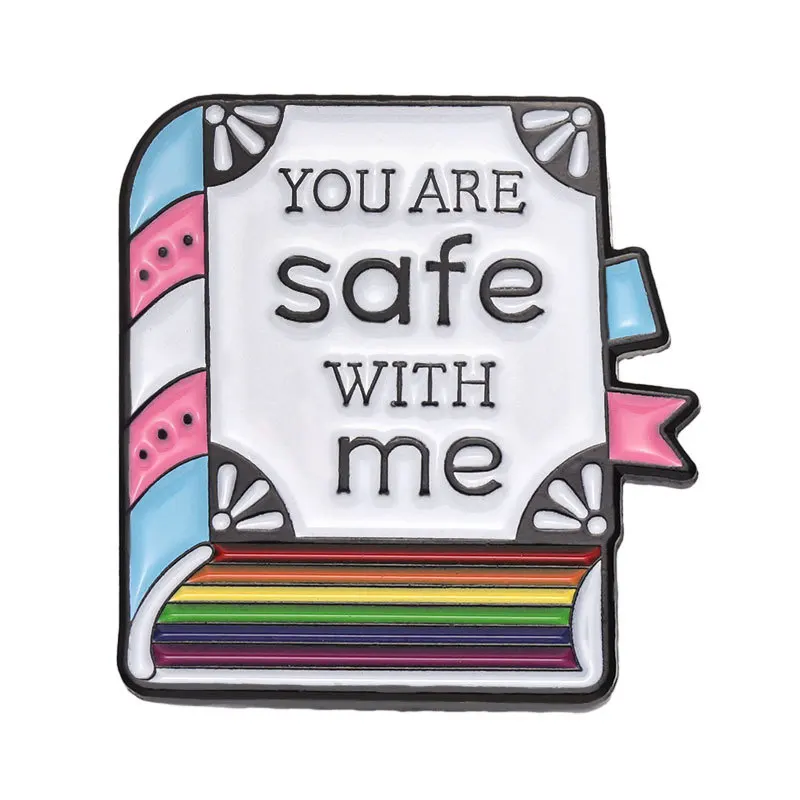 You-Are-Safe-with-Me-Enamel-Pins-Inspirational-English-Book-Metal-Lapel ...