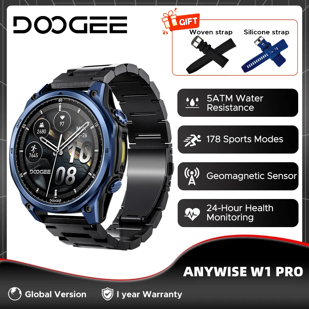 DOOGEE Anywise W1 Pro Smart Watch 5ATM Dual-Band GPS Offline Maps 170 ...