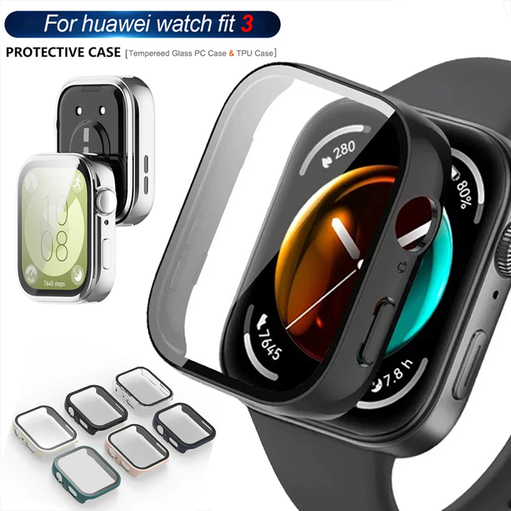 Glass+Case For Huawei Watch Fit 3 All-Around Screen Protector Hard PC ...