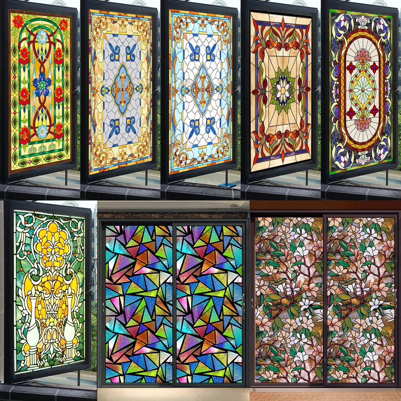 Frosted-Glass-Pasted-with-European-Style-Retro-Color-Painting-Art ...