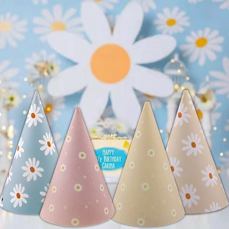 6Pcs Daisy Party Hats Pink Green Flower Paper Hat For Baby Shower Daisy ...