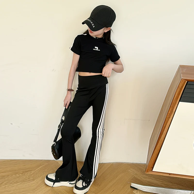 Summer Girls 2 Pcs Set Baby Crop Top + Flare Pants Children Clothes ...