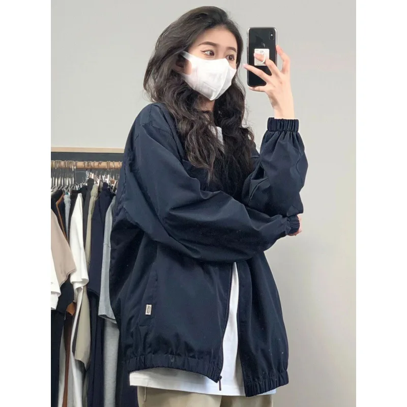 Spring-Autumn-Women-Jacket-Solid-Loose-Vintage-Coat-Zipper-Japanese ...