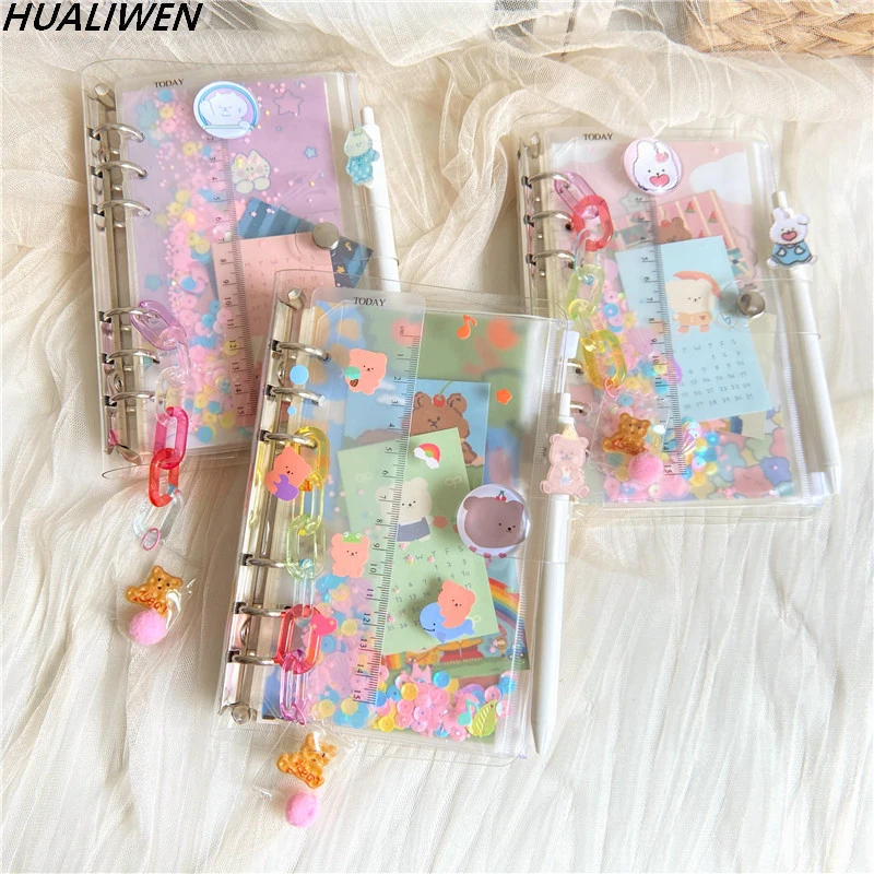 Korean Pink Girl Heart Loose Leaf Hand Book Transparent Diary Notebook ...