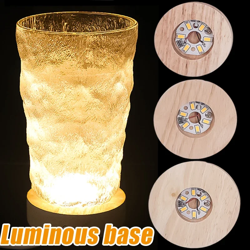 Luminous-Coaster-Lights-LED-Light-Up-Coasters-Round-Wooden-Base-USB ...