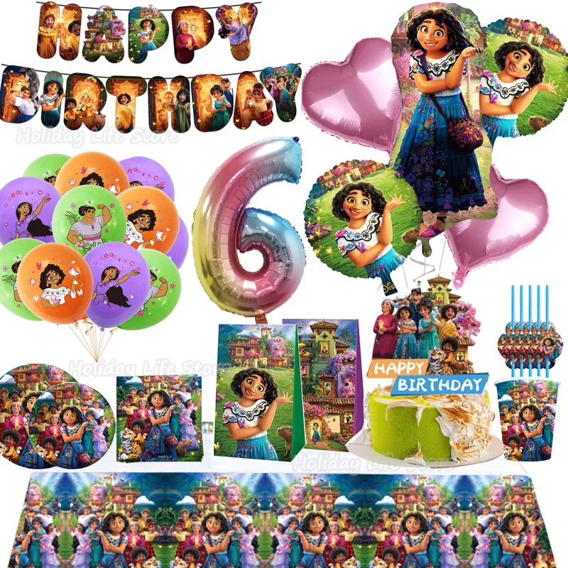 Disney Encanto Mirabel suministros para fiestas, servilletas de papel, mantel, platos, globos ...