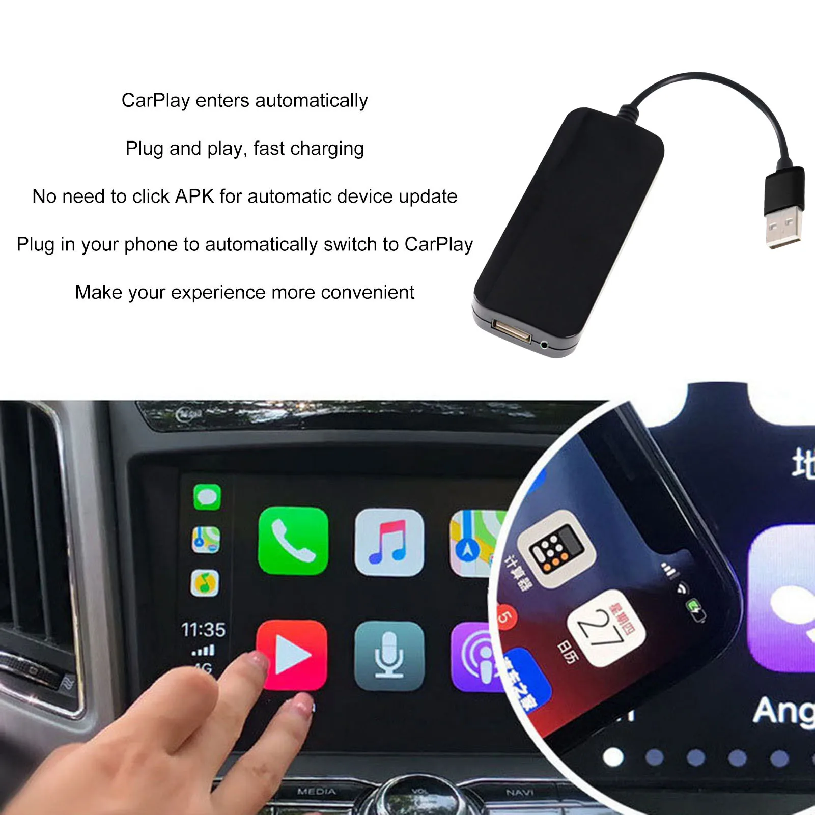 Car Android Wired Car.play Dongle Smart Link USB Adapter For Navigation ...