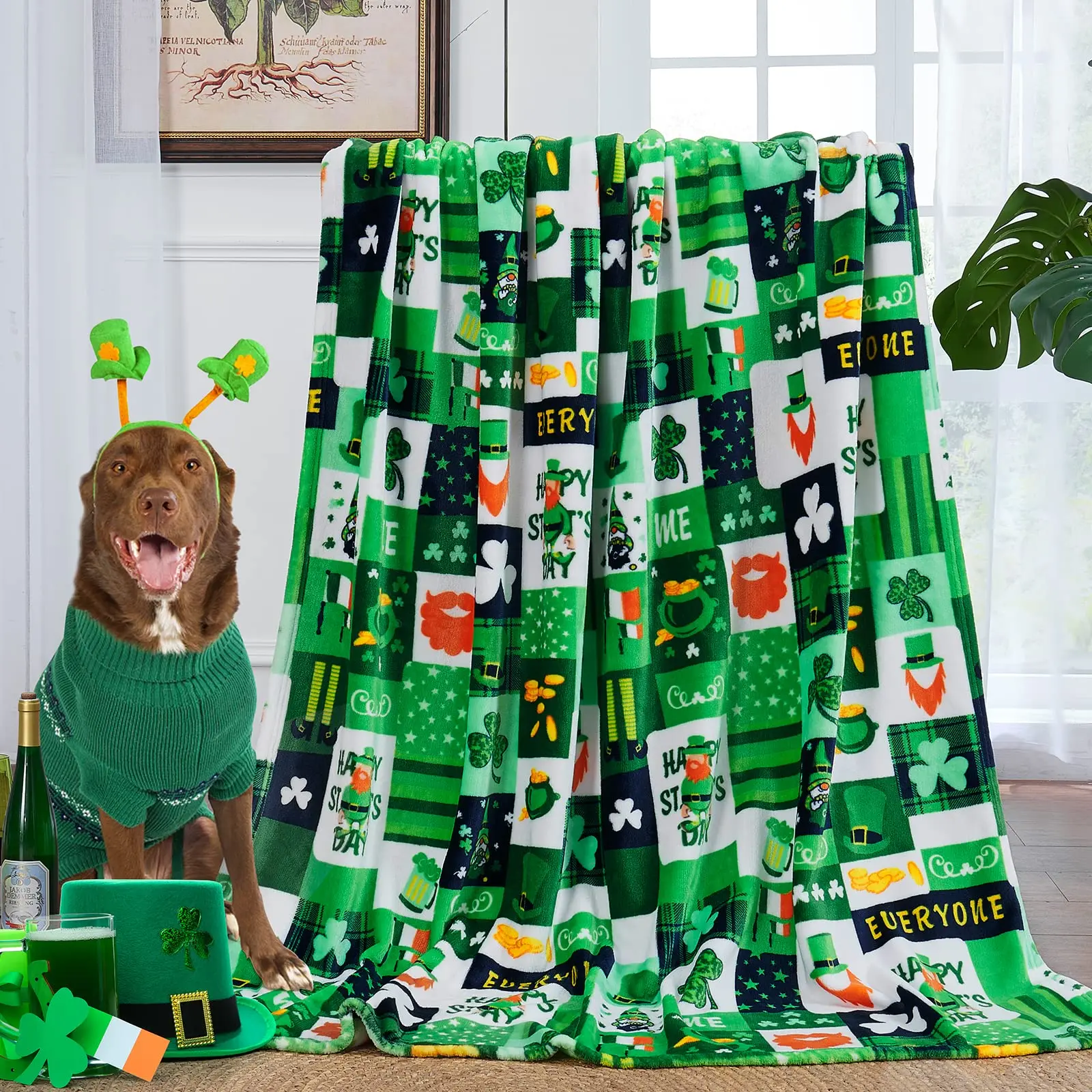 St-Patricks-Day-Throw-Blanket-Clovers-and-Shamrocks-Design-Soft-Flannel ...