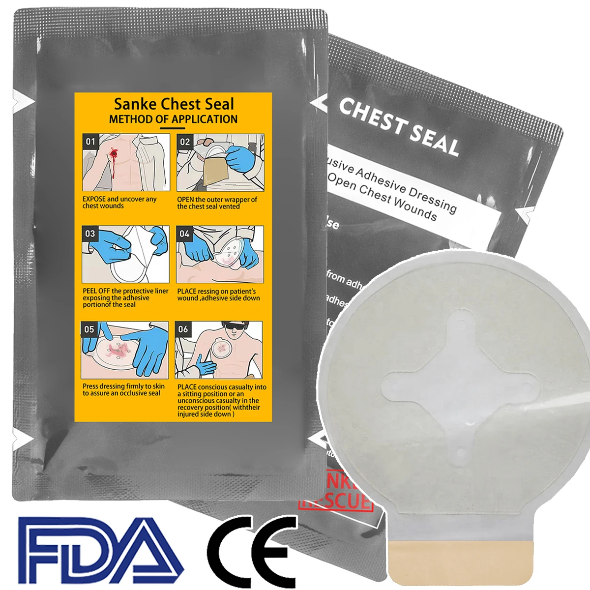Medical-Chest-Seal-Vented-Dressing-Bandage-First-Aid-Kit-Rescue-Hyfin ...