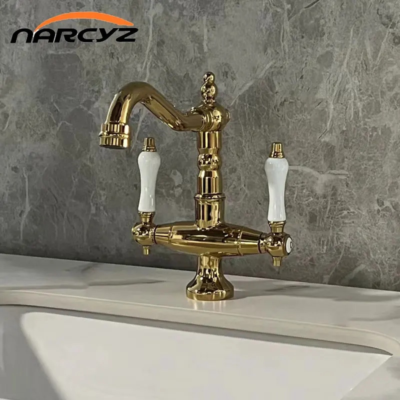 French-vintage-Faucet-European-Gold-Double-handle-Faucet-Bathroom-sink ...