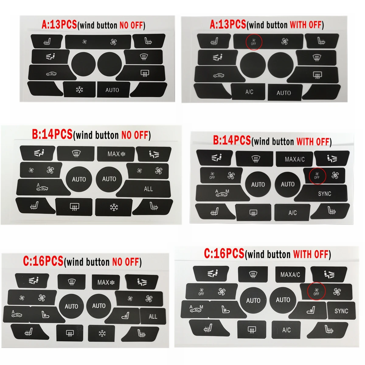 13/14/16pcs Dashboard Air Conditioner AC Button Heater Switch Sticker ...