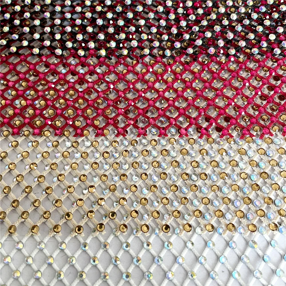 Multicolor Rhinestones Mesh Applique Trim Fabric With Rhinestones SS10 ...