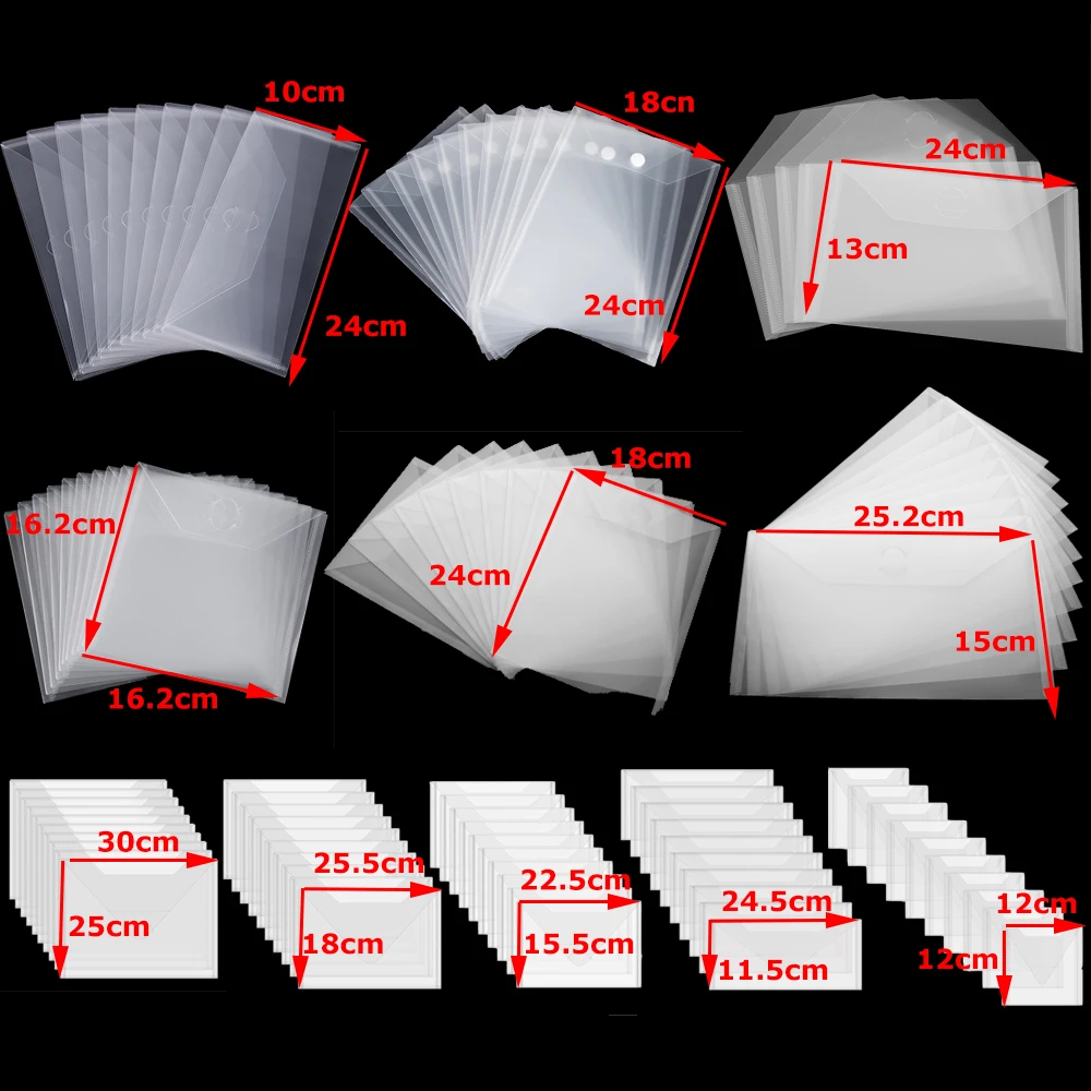 10pcs-lot-Different-Size-Storage-Pockets-Envelopes-Transparent-Plastic ...