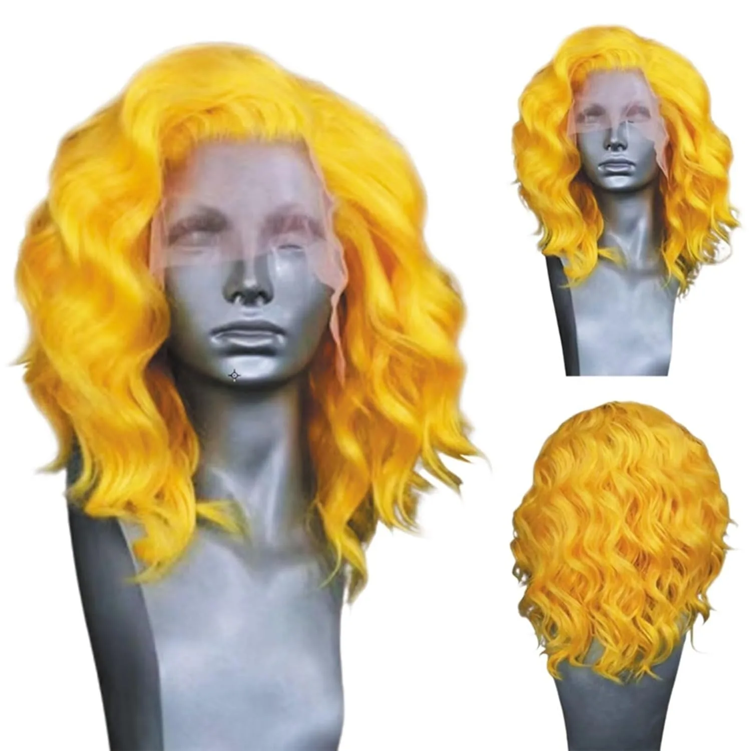 220 Density Yellow Body Wave Short Bob 13x4 Transparent Lace Front Wigs ...