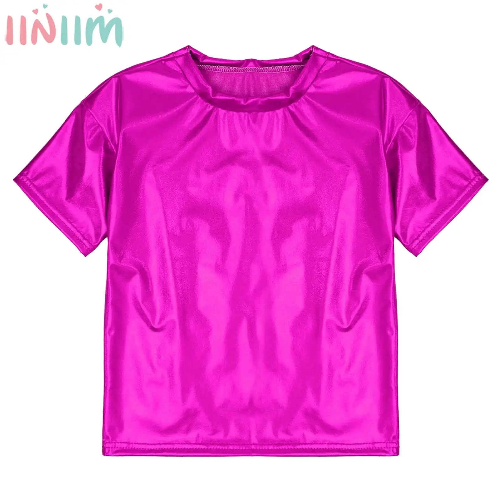 Kids-Hip-Hop-Jazz-Dance-Performance-Clothes-Short-Sleeve-Metallic-Shiny ...