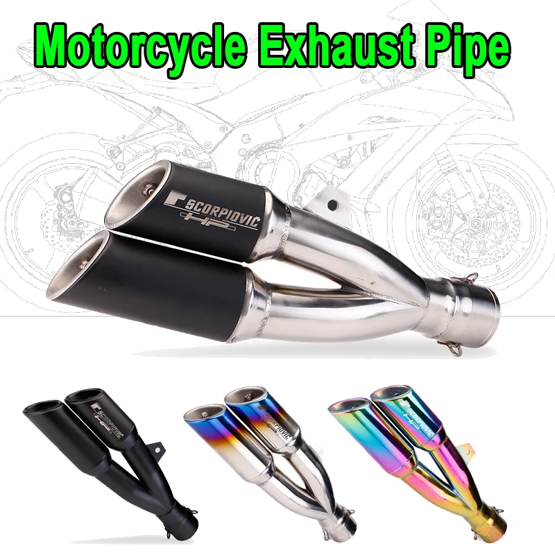 Universal 51mm Motorcycle Exhaust Pipe Escape Modified Motorbike Double ...