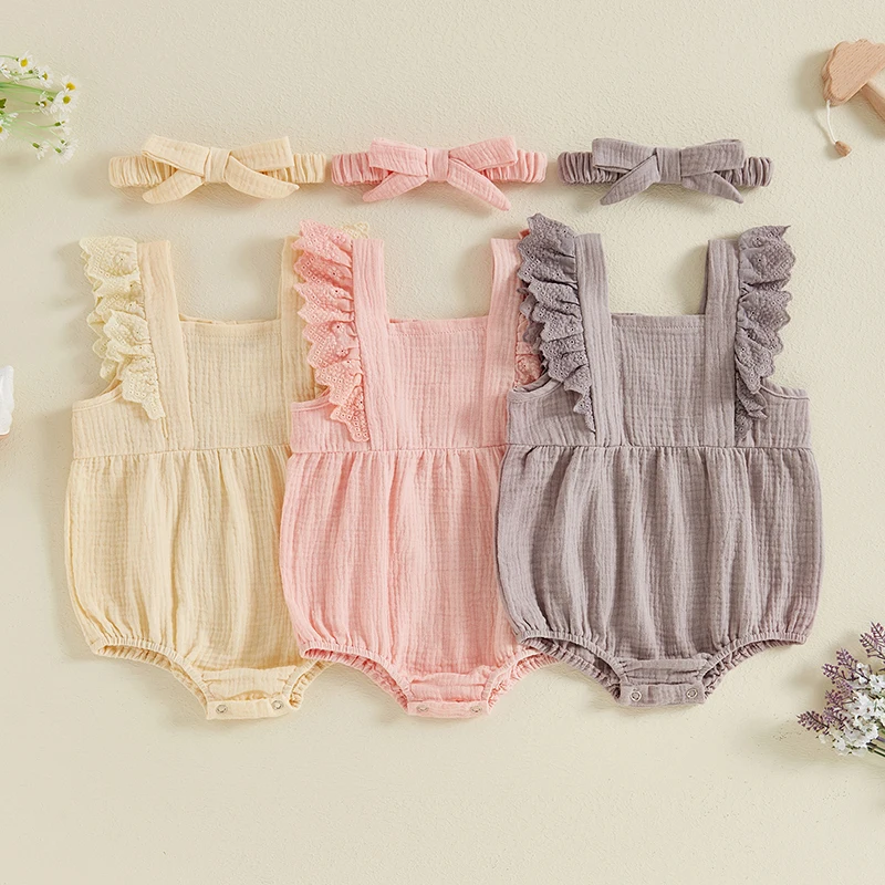 Newborn-Baby-Girls-2Pcs-Summer-Outfits-Lace-Sleeve-Solid-Color-Romper ...
