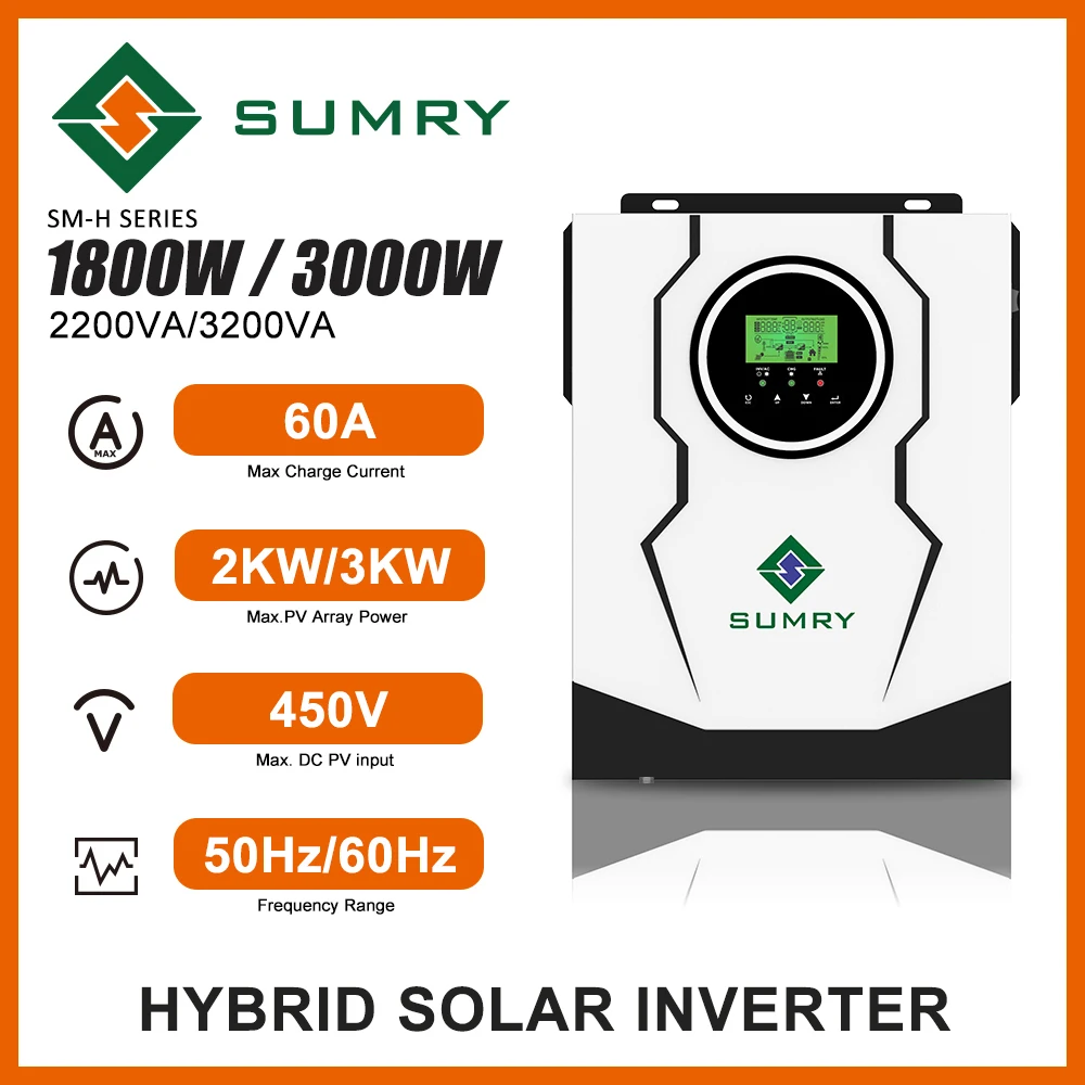 SUMRY SM Inversor Solar Híbrido 1800W 3000W 12V 24V a 220V 80A MPPT ...