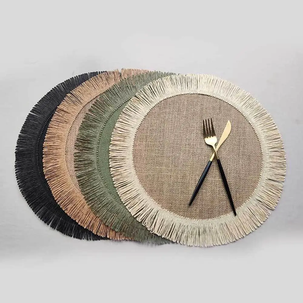 1Pcs-Jute-Placemat-Linen-Simple-Fringe-Christmas-Round-Shape-Table-Mat ...