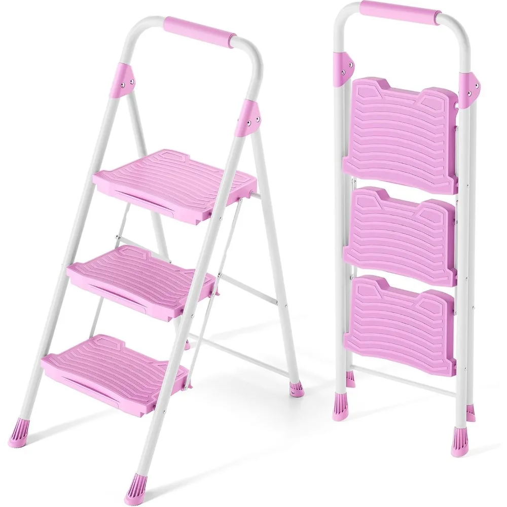 3-Step Foldable Ladder with Handrail, Anti-Slip Pedals, 900lbs Capacity ...