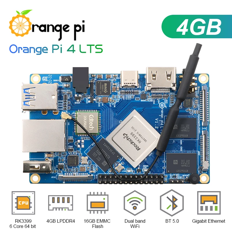 Orange-Pi-4-LTS-4GB-LPDDR4-16GB-EMMC-Rockchip-RK3399-Support-Wifi-BT5-0 ...