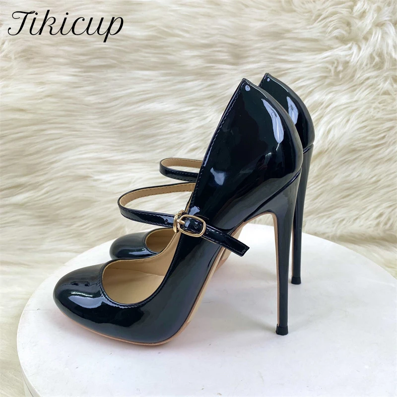 Tikicup-New-12cm-10cm-Sexy-High-Heels-Women-Black-Ankle-Strap-Round-Toe ...