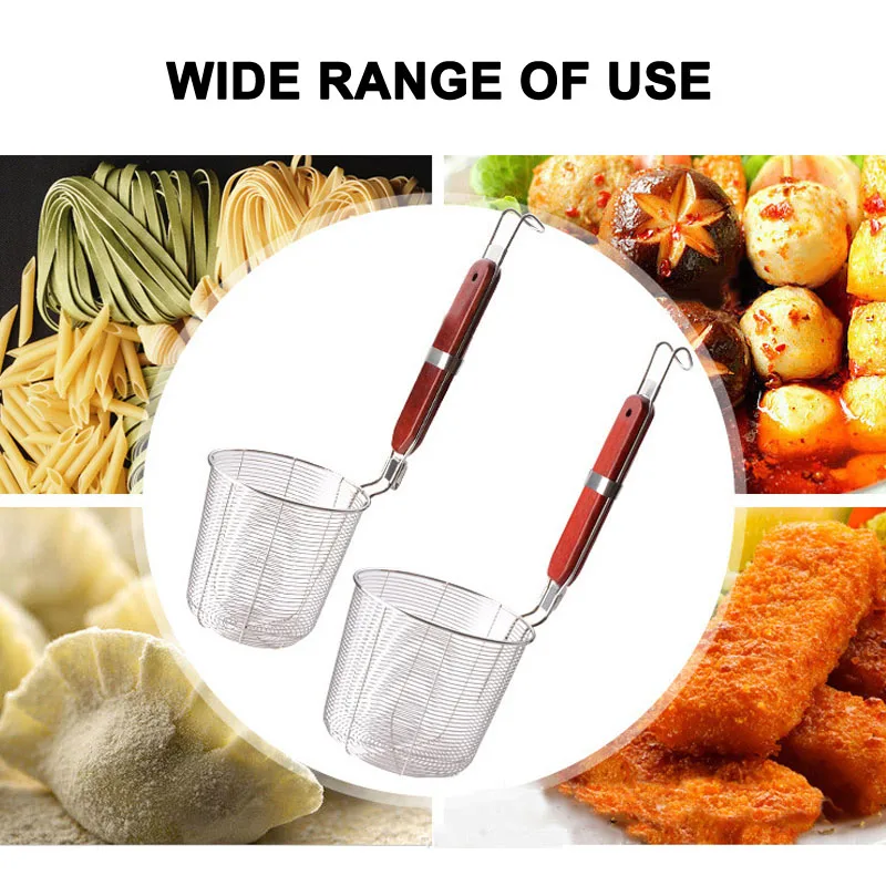 Wooden-Handle-Strainer-Basket-Stainless-Steel-Food-Skimmer-Kitchen-Tool ...