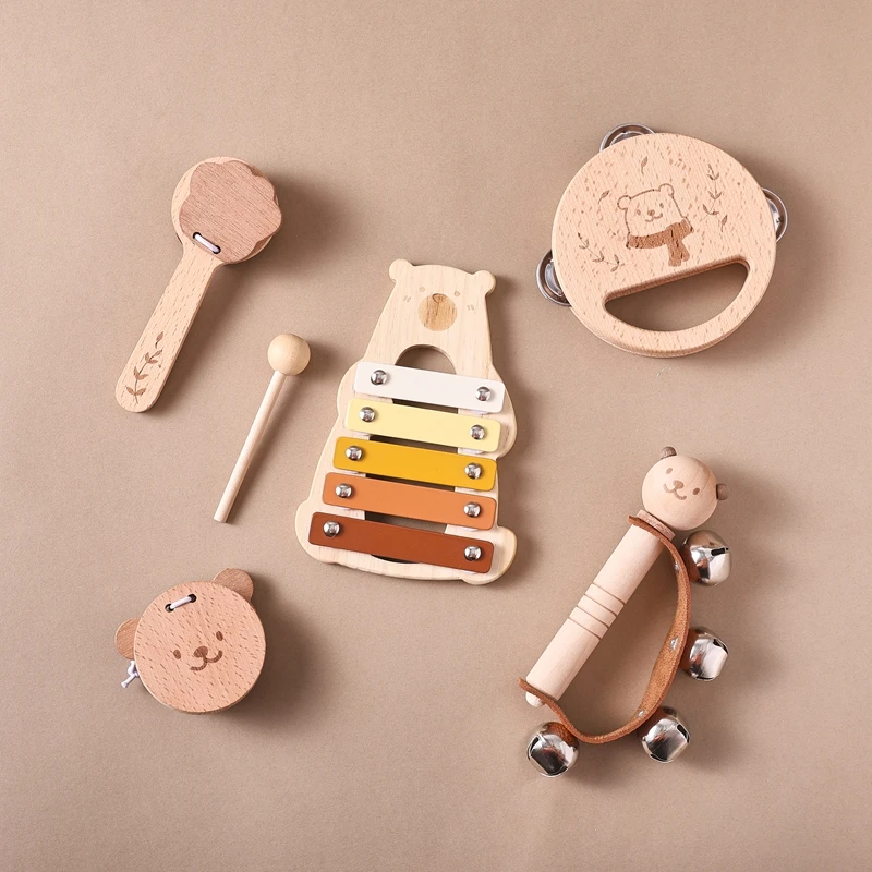 Wood-Montessori-Toy-Rattle-Bell-Drum-Column-Musical-Instruments-For-1-3 ...