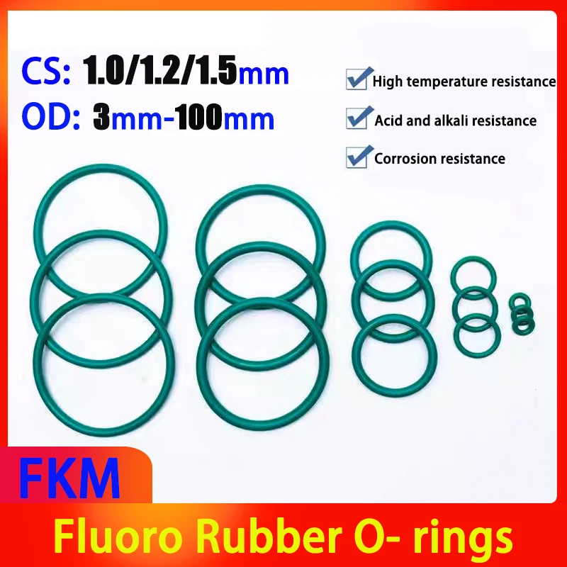 CS 1.0mm/1.2mm/1.5mm OD 3mm-100mm FKM Green Fluoro Rubber O- rings ...