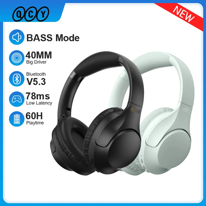QCY H2 Wireless Headphones Bluetooth 5.3 BASS Stereo Headset 78ms Low Latency Gaming Earphones ...