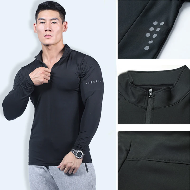 Quick Dry breathable Running Shirt Men Bodybuilding Sport T-shirt Long ...