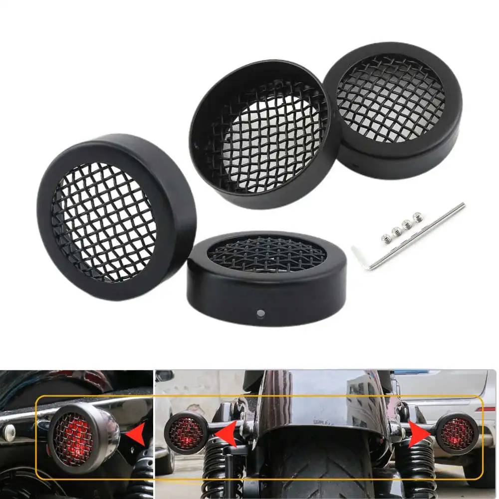 2-5-Motorcycle-Black-Metal-Turn-Signal-Light-Cover-Grill-Signal-Lamp ...