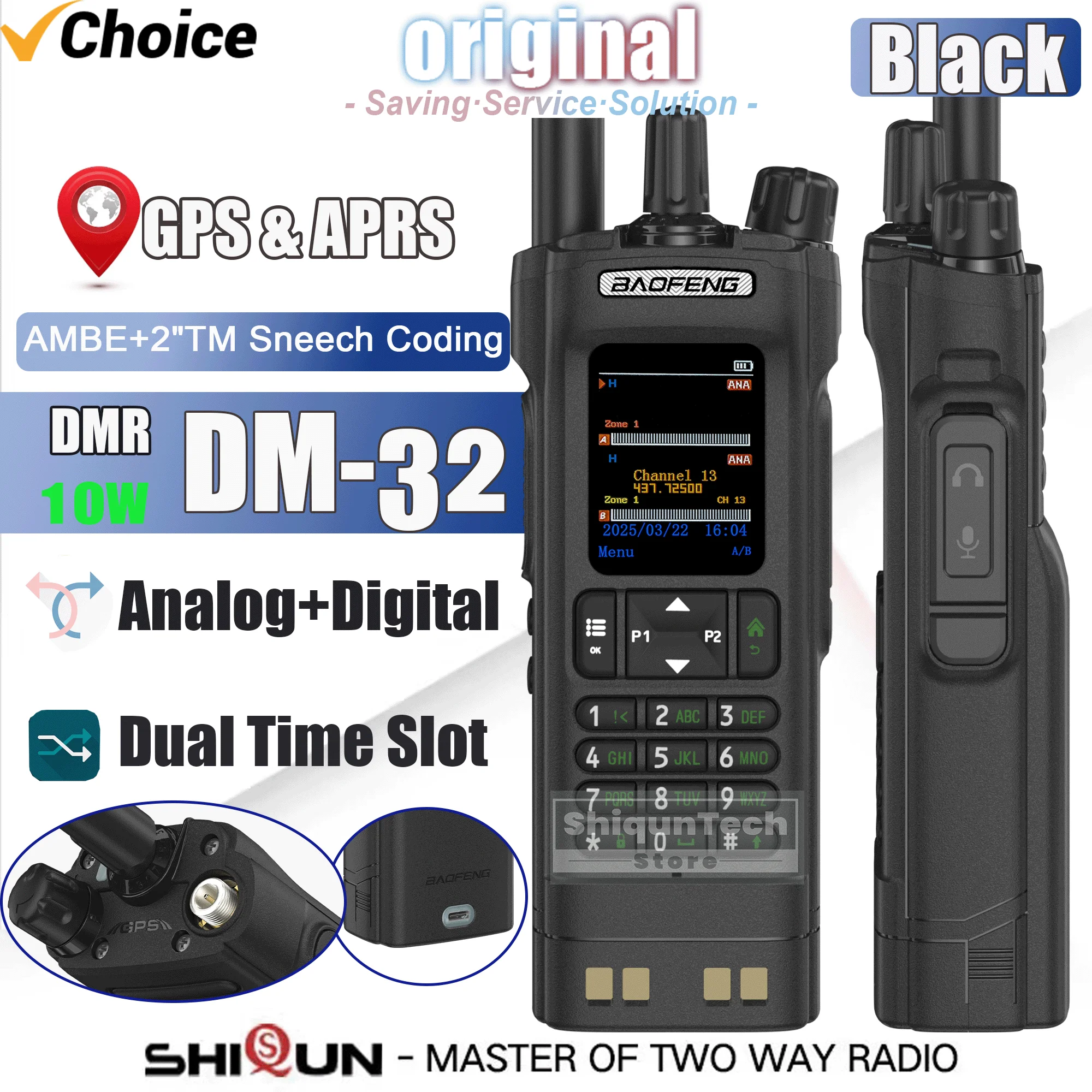 1 PCS/2 PCS BAOFENG DM-32 DMR Digital Walkie Talkie GPS APRS Modo Duplo ...