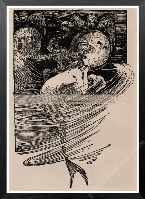 Retro Mermaid Poster And Print Enchanting The Sea Demon Kraft Paper ...