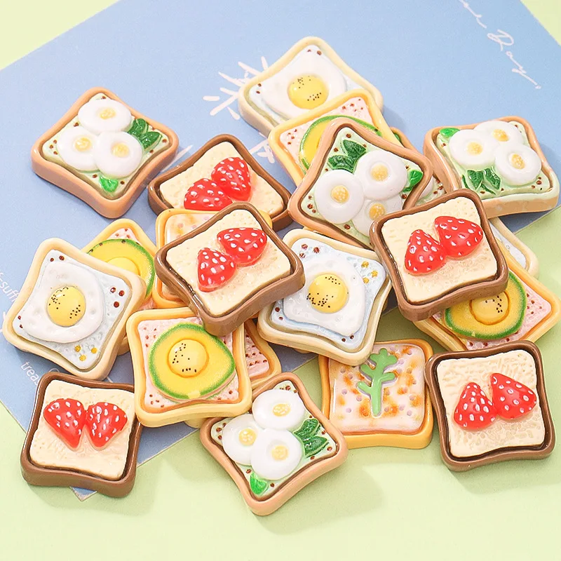 100pcs-Kawaii-Mini-Strawberry-Egg-toast-Bread-Resin-Flatback ...