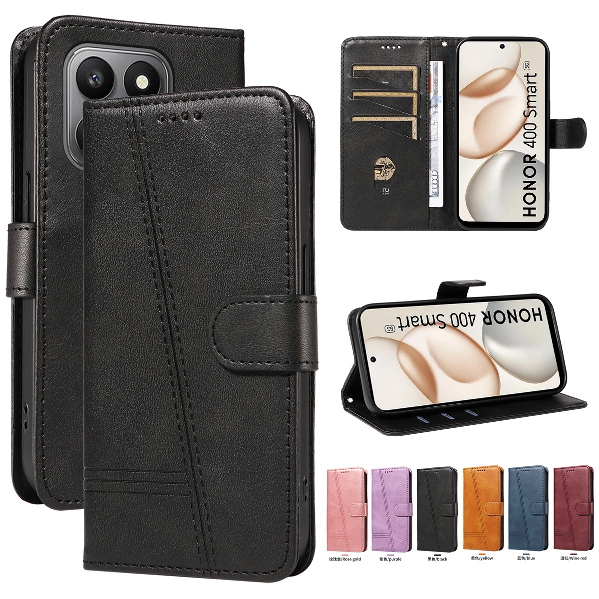 Flip Wallet Case For Huawei Honor 400 200 90 Pro Lite Smart PU Luxury ...