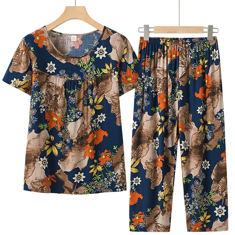 Pijamas-Femininos-New-Cotton-Rayon-Sleepwear-Women-Printed-Short-Sleeve ...