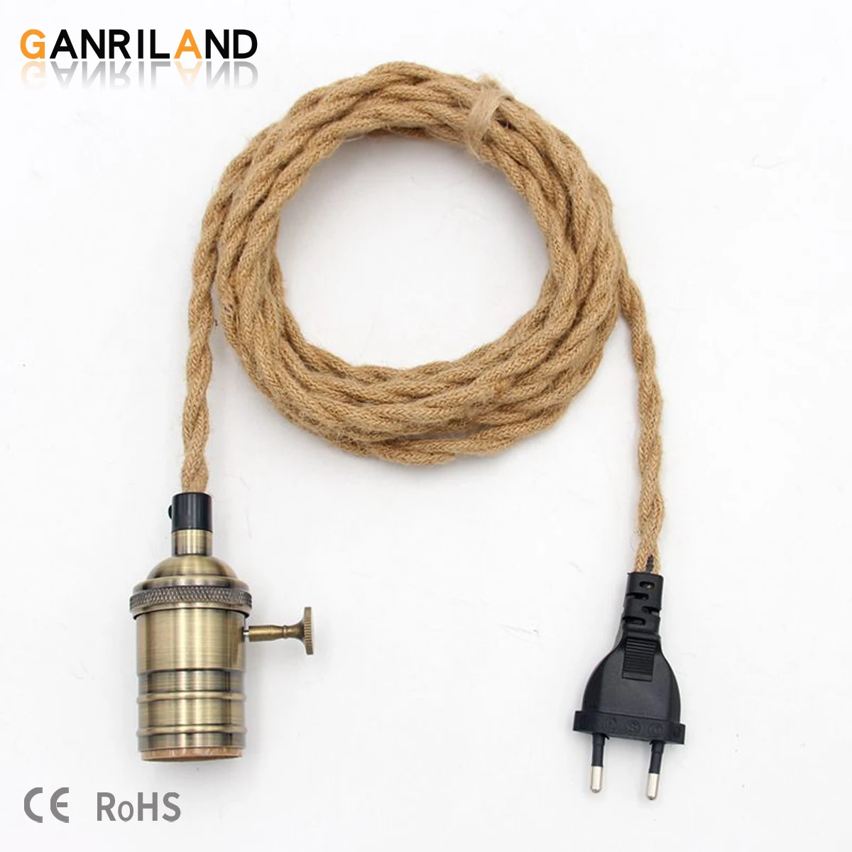 GANRILAND EU Plug Power Cord Twisted Hemp Rope Decorative E27 Socket ...