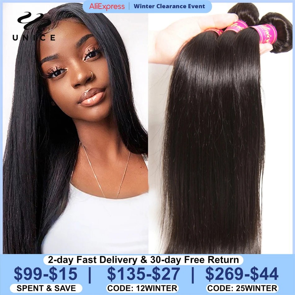 UNICE HAIR Peruvian Straight Hair Bundles Natural Color 100% Human Hair ...