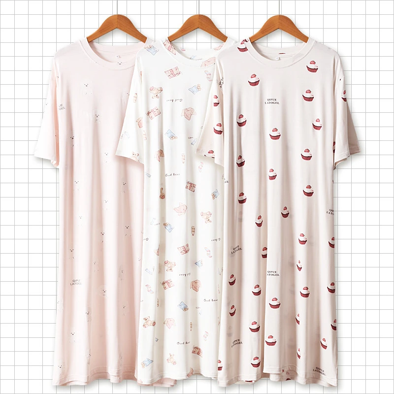 Kuzuwata Japanese Simple Sweet Thin Modal Nightwear Short Sleeve Loose ...