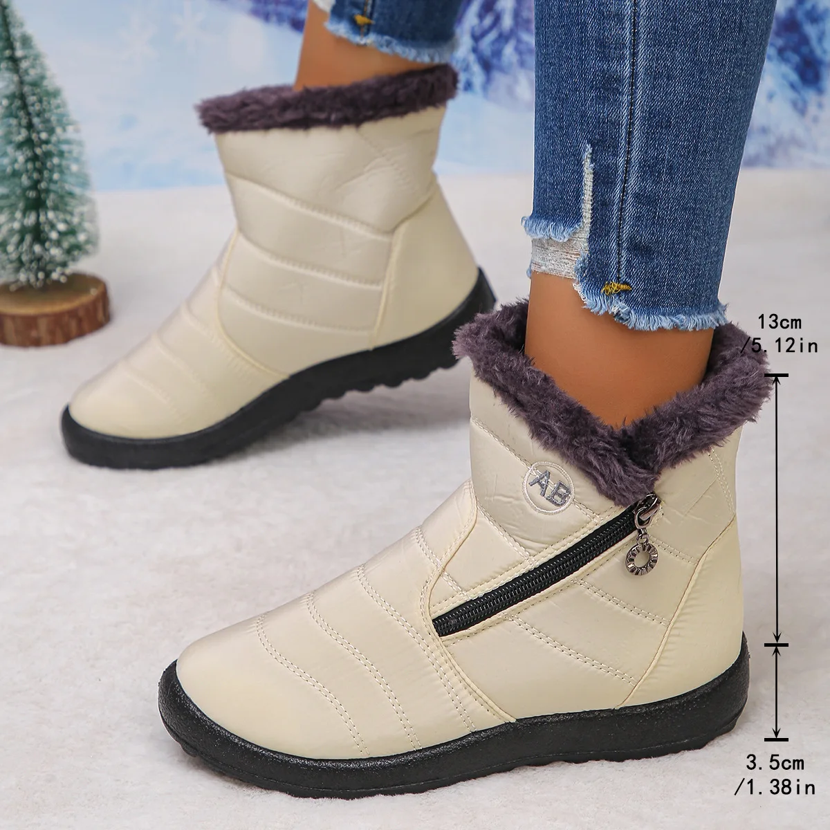 Thickened Warm Anti-slip Winter Snow Boots Women's Flat Bottom Mid-calf ...