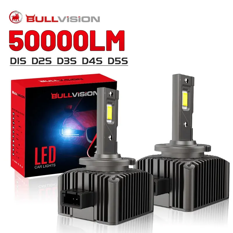 Bullvision D3S D1S LED 헤드 라이트 전구, 50000LM D2S D4S D5S D8S 캔버스 양면 CSP 칩 ...