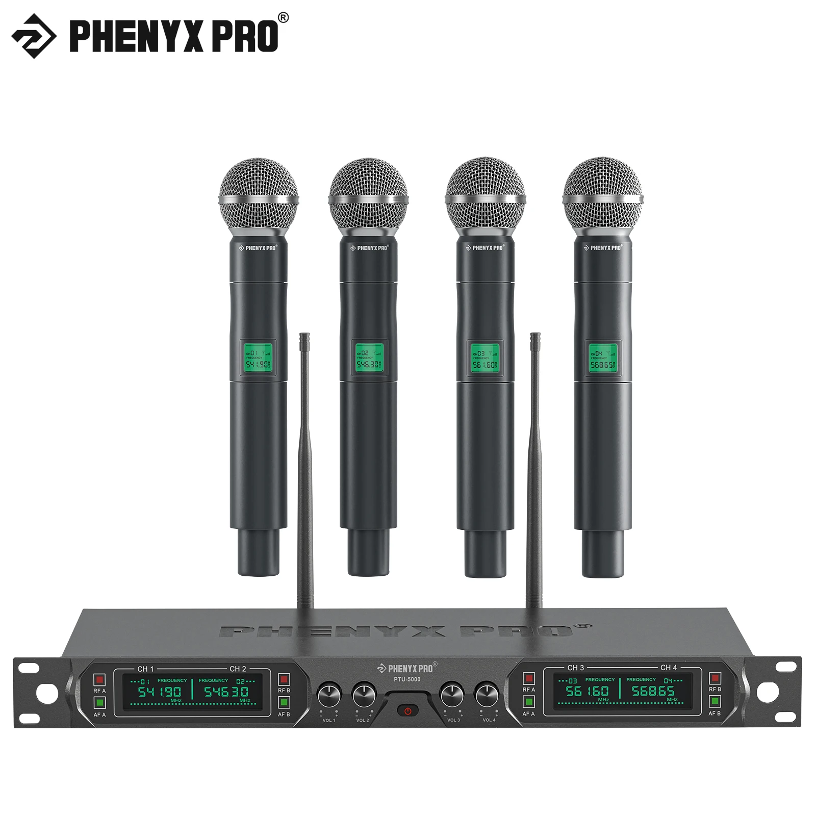Phenyx Pro Sistema de Microfone Sem Fio Profissional UHF 4 Channel Mic ...