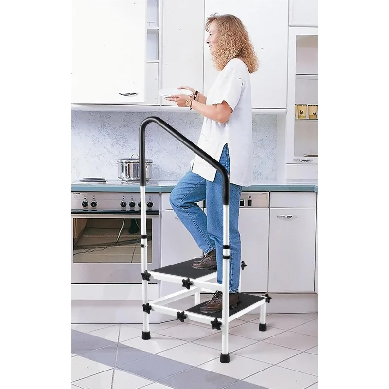 Medical-2-Step-Stool-with-Handrail-Handle-for-Elderly-Seniors-Kitchen ...
