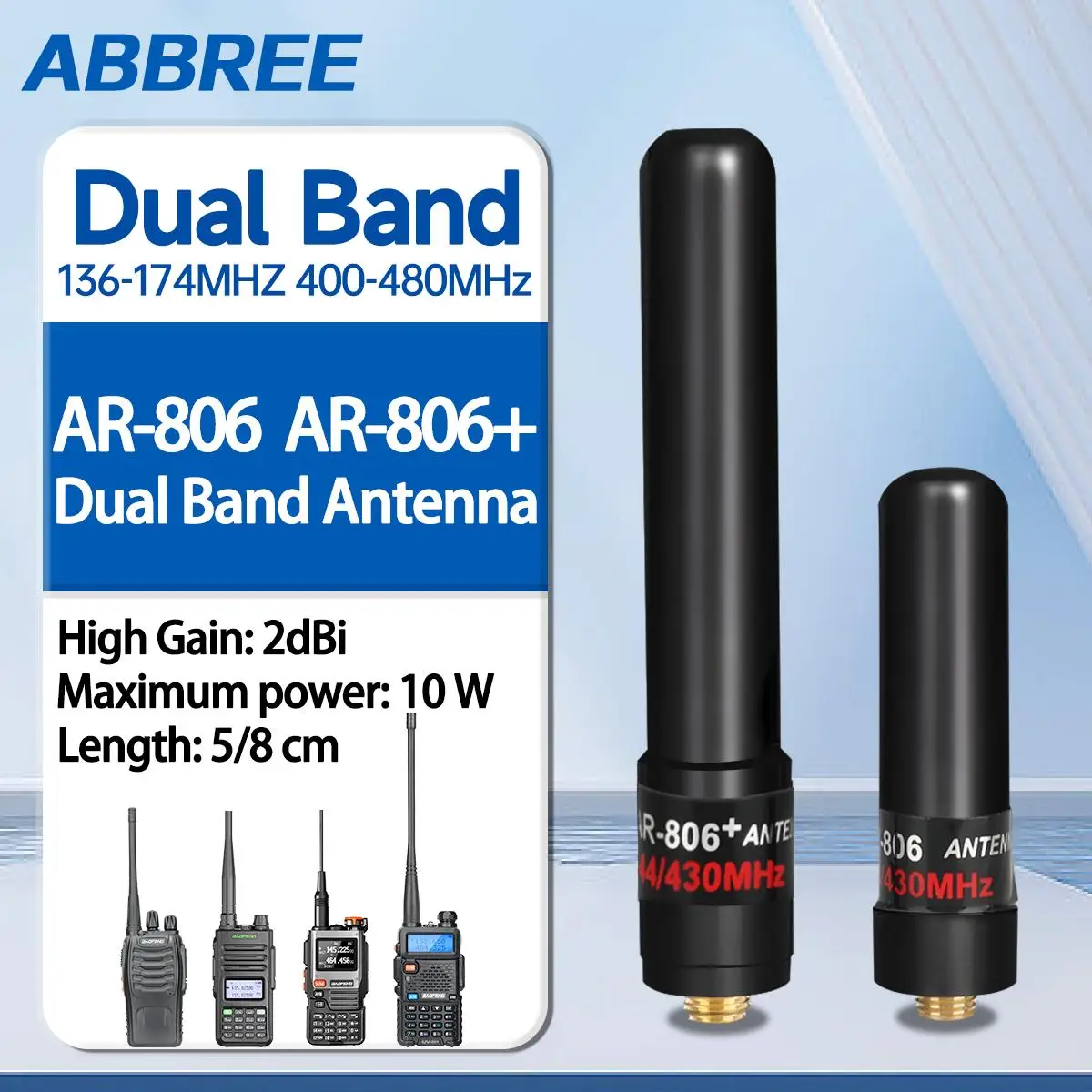 ABBREE Dual Band Mini Antenna AR-806 SMA-Female VHF UHF 10W High Gain ...