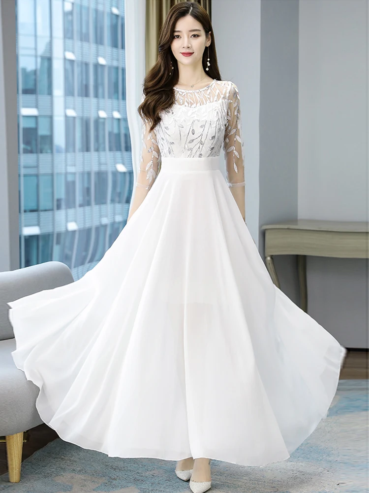 Witte-Chiffon-Vrouwen-Wedding-Lange-Jurk-Mesh-Zomer-Bruidsmeisje-Midi-Jurken-Voor-Party-Rode ...